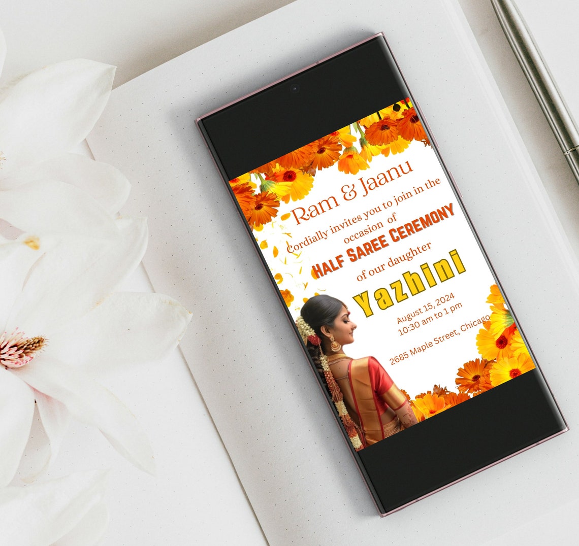 Half Saree Ceremony Invitation, Half Saree Function Invite, Puberty ...