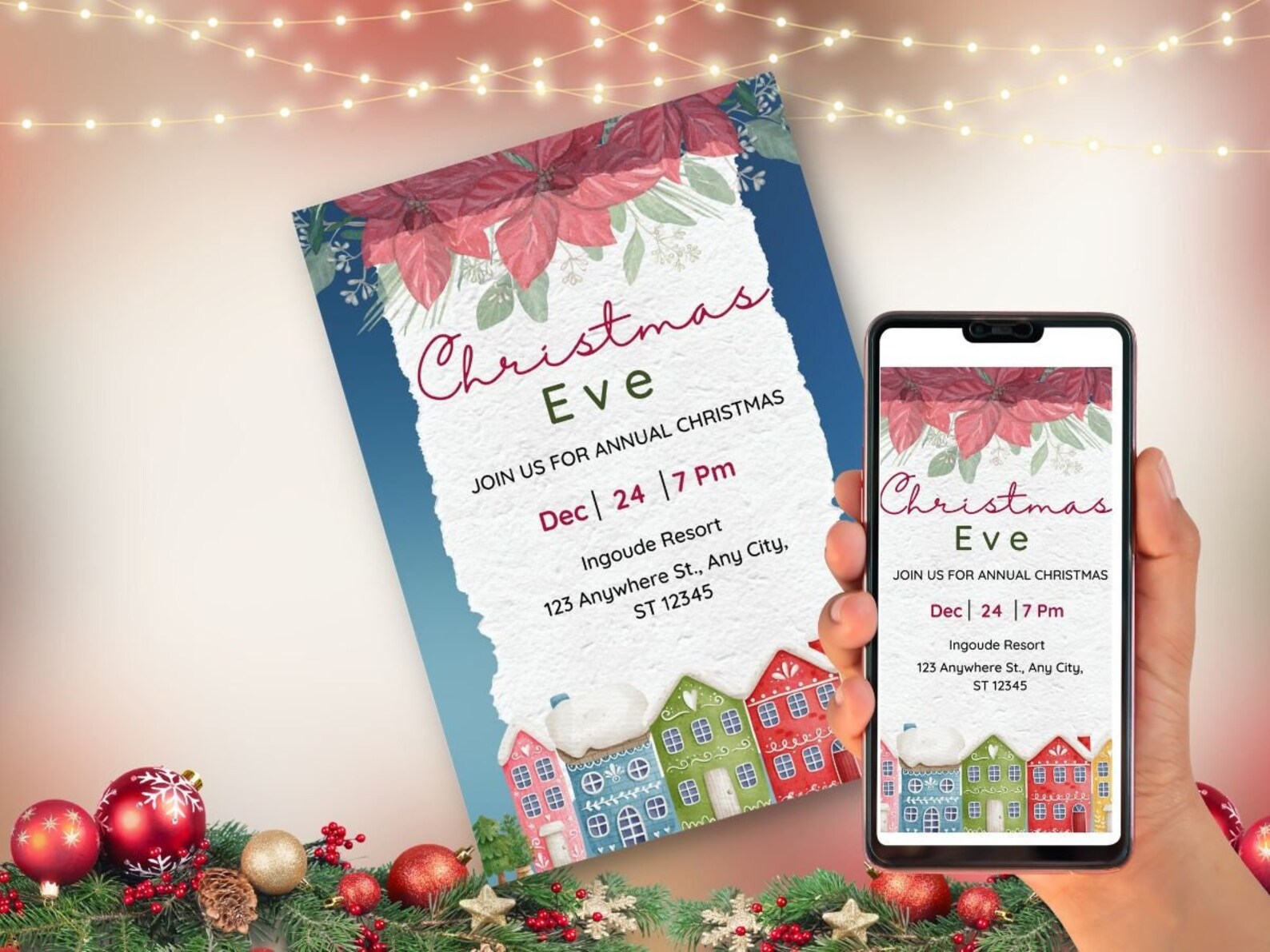 Christmas Party Invitation, Christmas Evite Template, Holiday Party ...