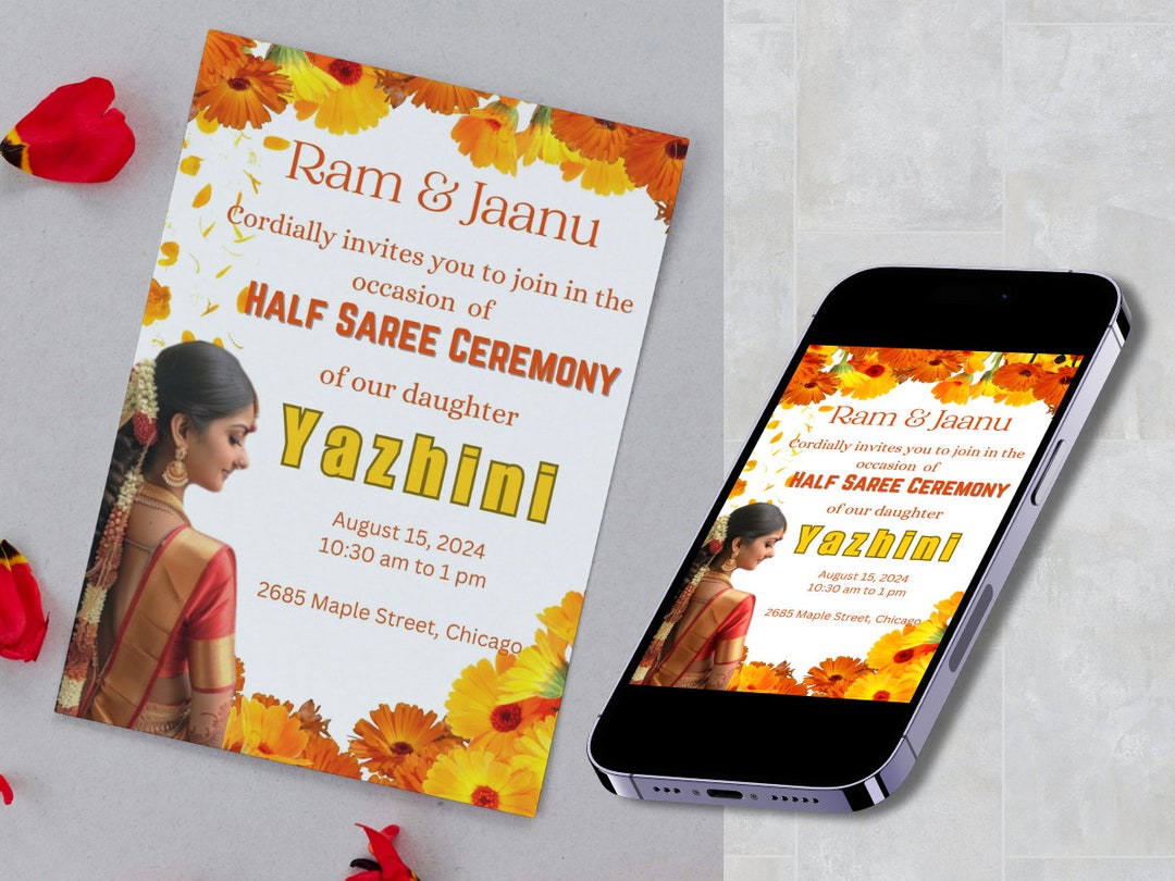 Half Saree Ceremony Invitation, Half Saree Function Invite, Puberty ...