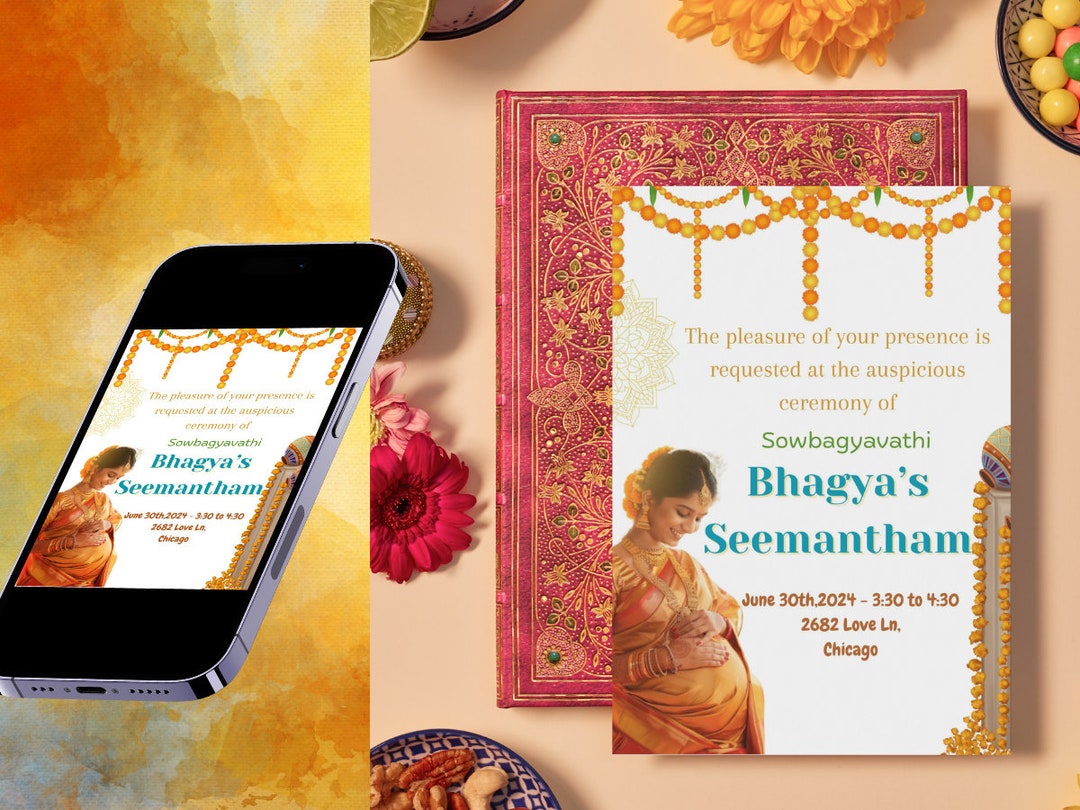 Valaikappu Invitation, Indian Seemantham Invitation, Sreemantham Invite ...