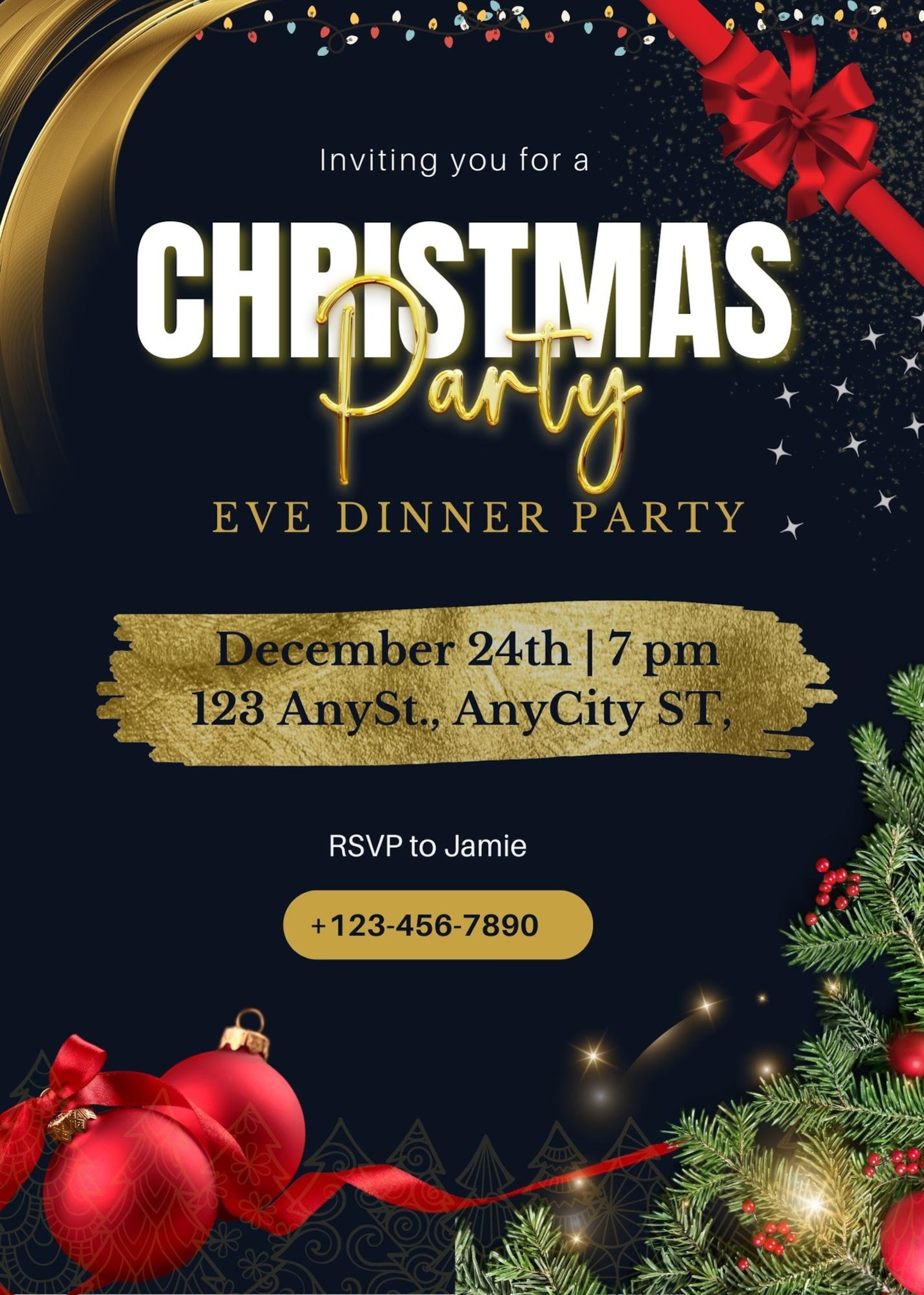 Editable Christmas Invitation, Christmas Evite Template,holiday Party ...