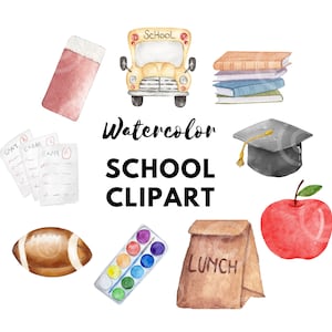 School Clipart, Watercolor School Clipart, School Png, School Pngs ...
