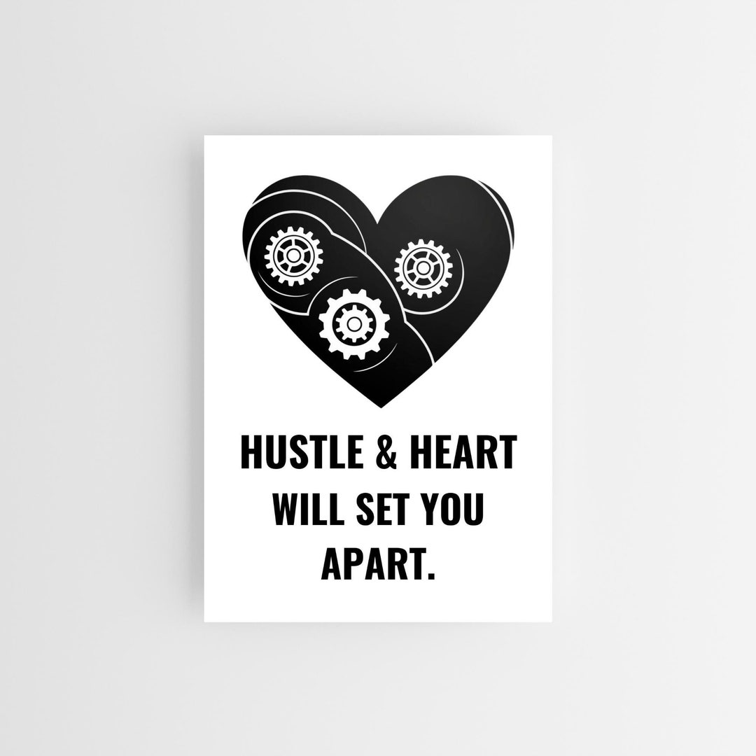 Minimalist Industrial Heart Art Print: Bold Black Heart Gears ...