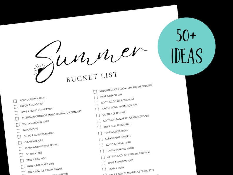 Summer Bucket List Printable, Printable Summer Bucket List, Summer Idea ...