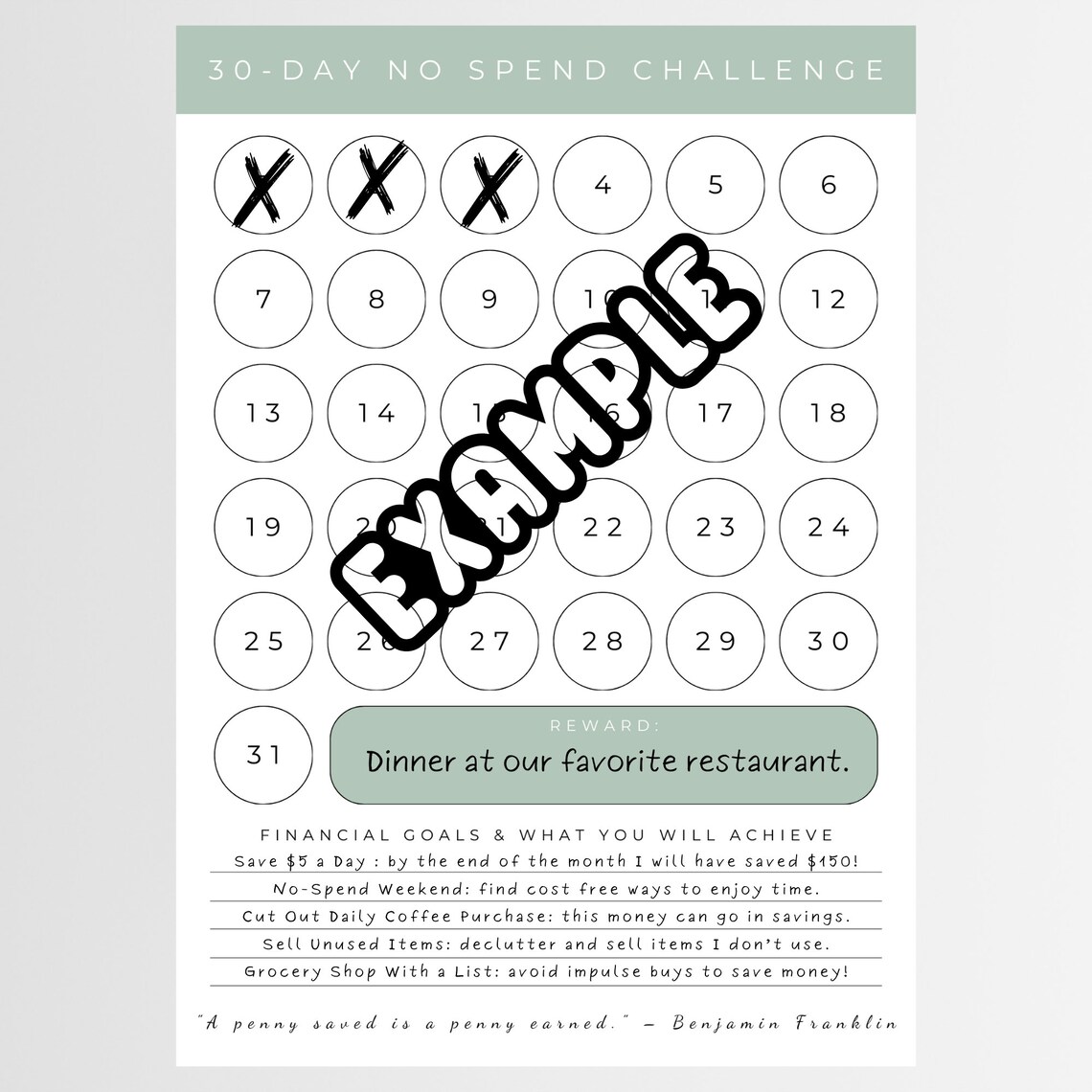30-day No Spend Challenge Printable | Budget Tracker | Financial ...