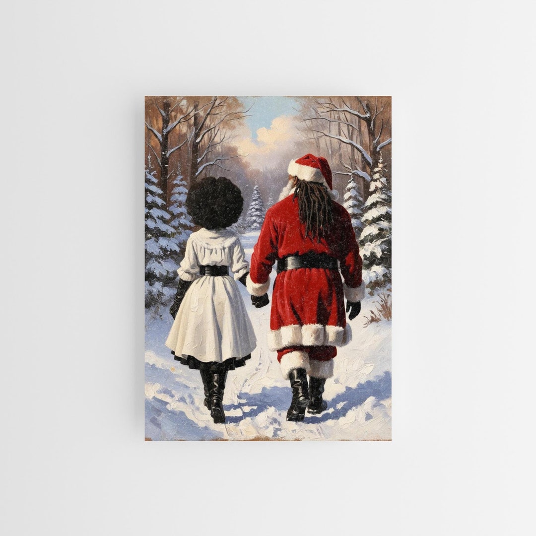 Black Santa and Mrs Claus Wall Art, African American Christmas Painting ...