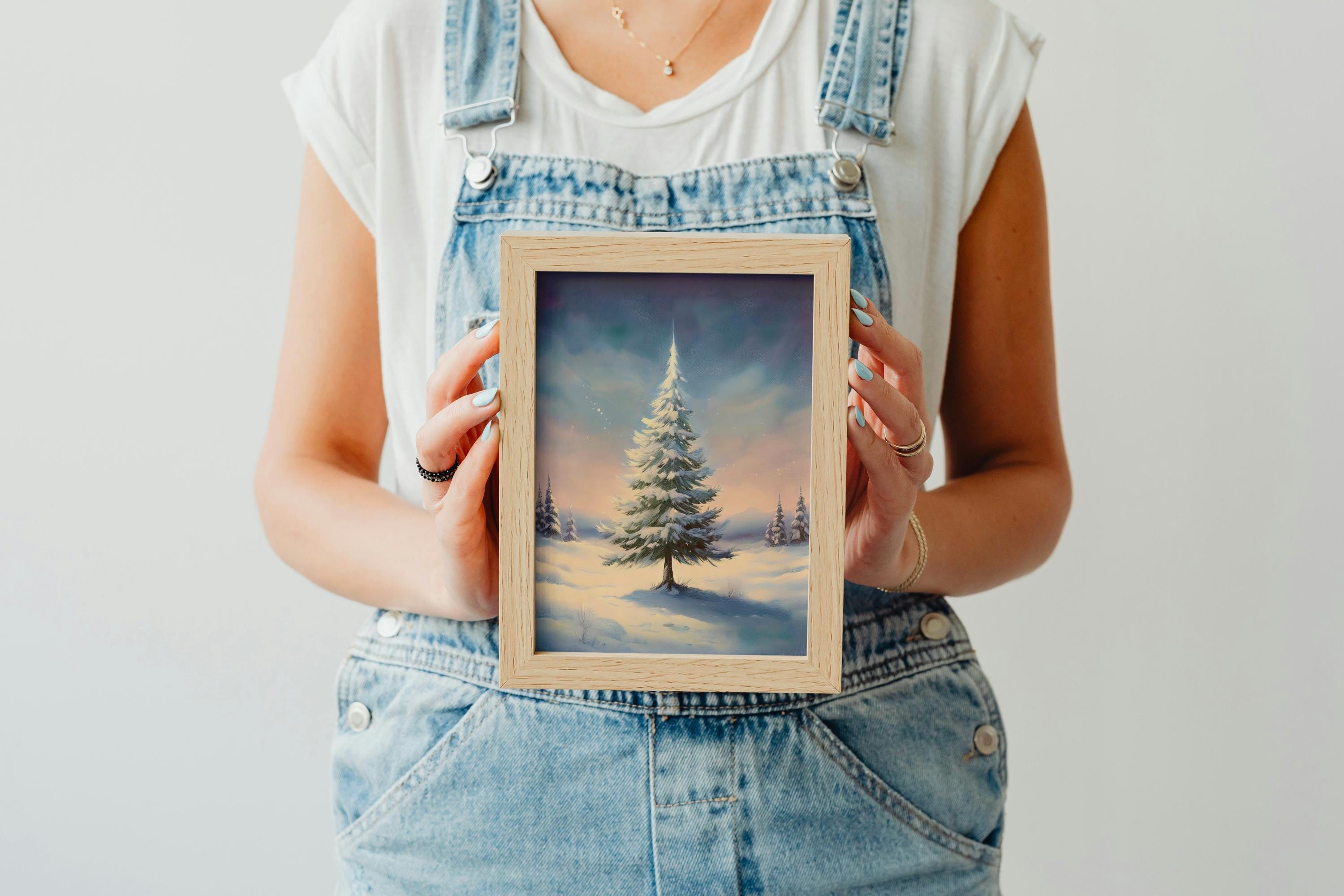 Vintage Snowy Forest Christmas Tree Painting - Rustic Winter Art ...