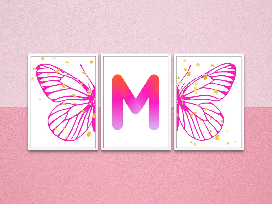 Preppy Split Butterfly Wall Art Digital Custom Initial - Etsy