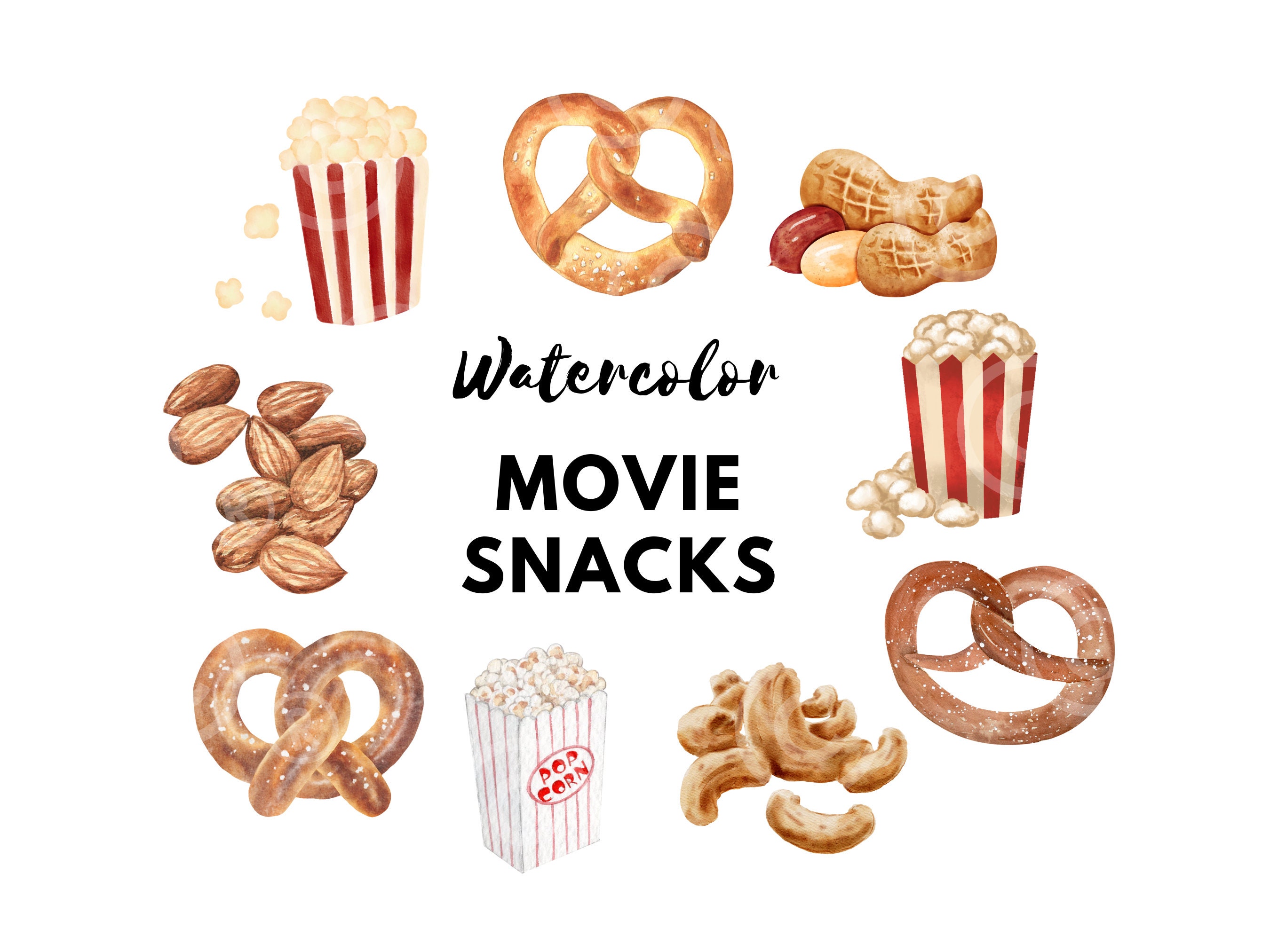 Snack Clipart, Snack Clip Art, Watercolor Clipart, Watercolor Snacks ...