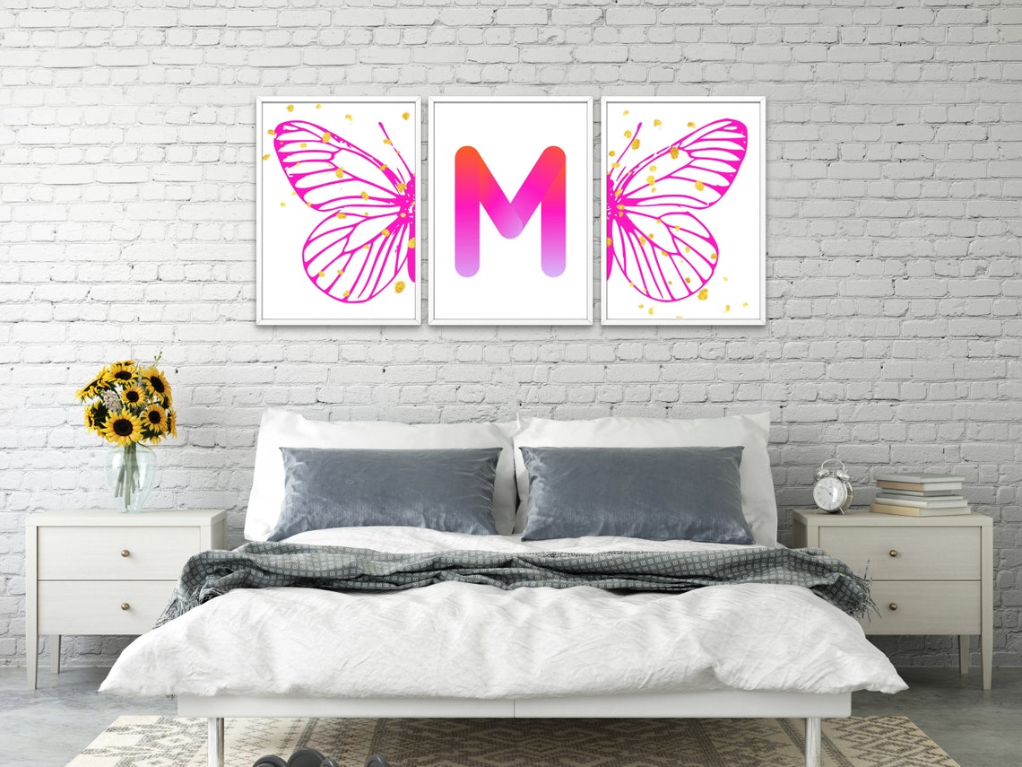Preppy Split Butterfly Wall Art Digital Custom Initial - Etsy