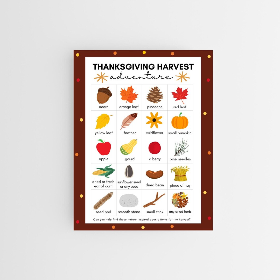 Thanksgiving Harvest Scavenger Hunt Printable: Nature & Harvest Symbols ...