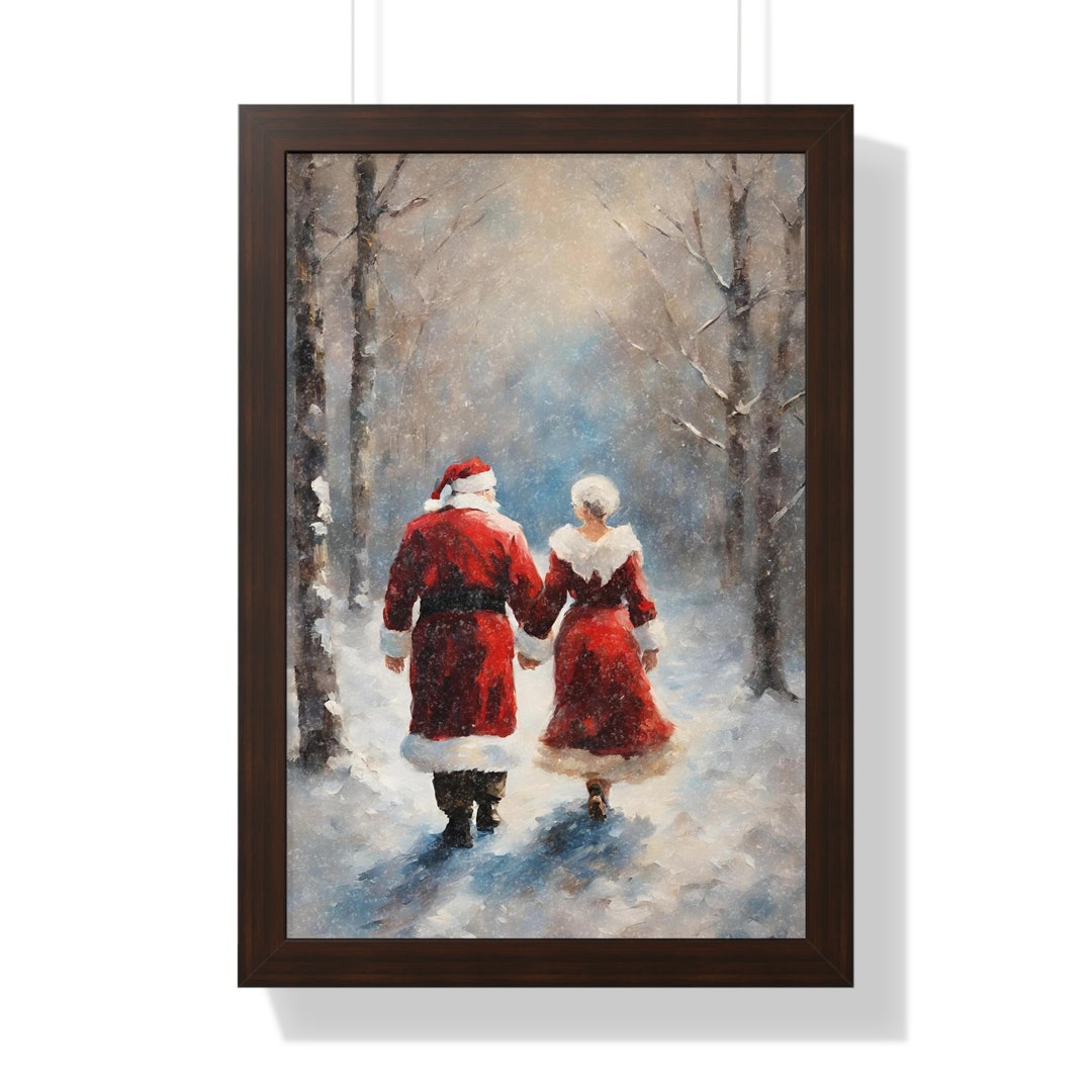 Framed Santa Claus Wall Art Painting, Father Christmas Artwork, Santa ...