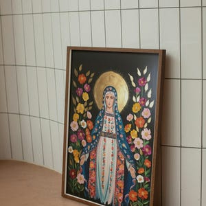 Blessed Mother Mary Boho Blessing Art Print - Vibrant Floral, Divine ...