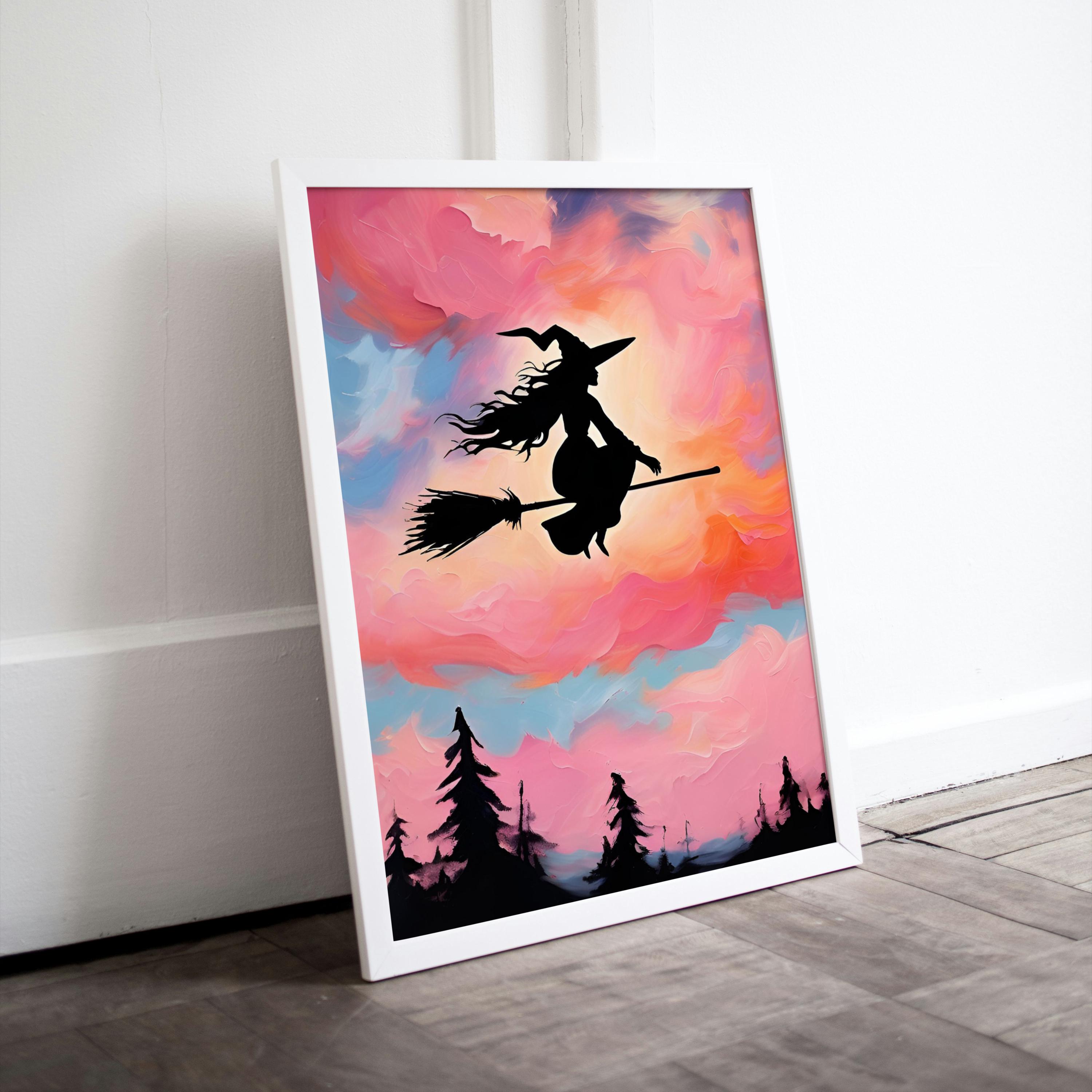 Witch on a Broomstick Art Print | Digital Download | Halloween Wall Art ...