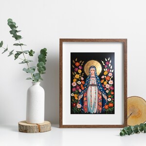 Blessed Mother Mary Boho Blessing Art Print - Vibrant Floral, Divine ...