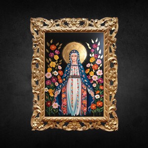 Blessed Mother Mary Boho Blessing Art Print - Vibrant Floral, Divine ...