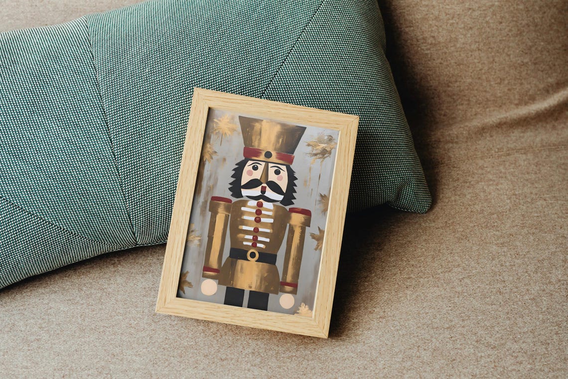 Rustic Whimsical Nutcracker Wall Art | Classic Boho Gold Print ...