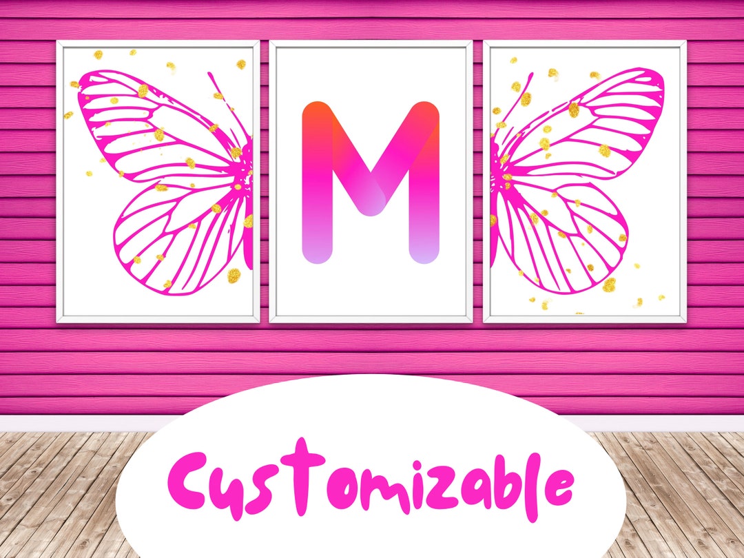 Preppy Split Butterfly Wall Art, Digital, Custom Initial, Preppy Wall ...