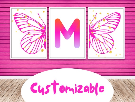 Preppy Split Butterfly Wall Art Digital Custom Initial - Etsy