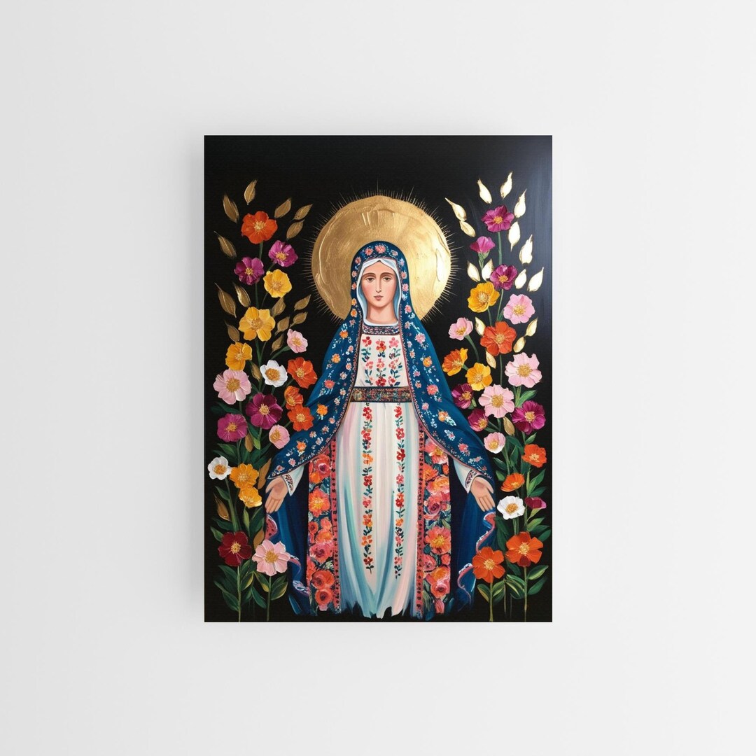 Blessed Mother Mary Boho Blessing Art Print - Vibrant Floral, Divine ...