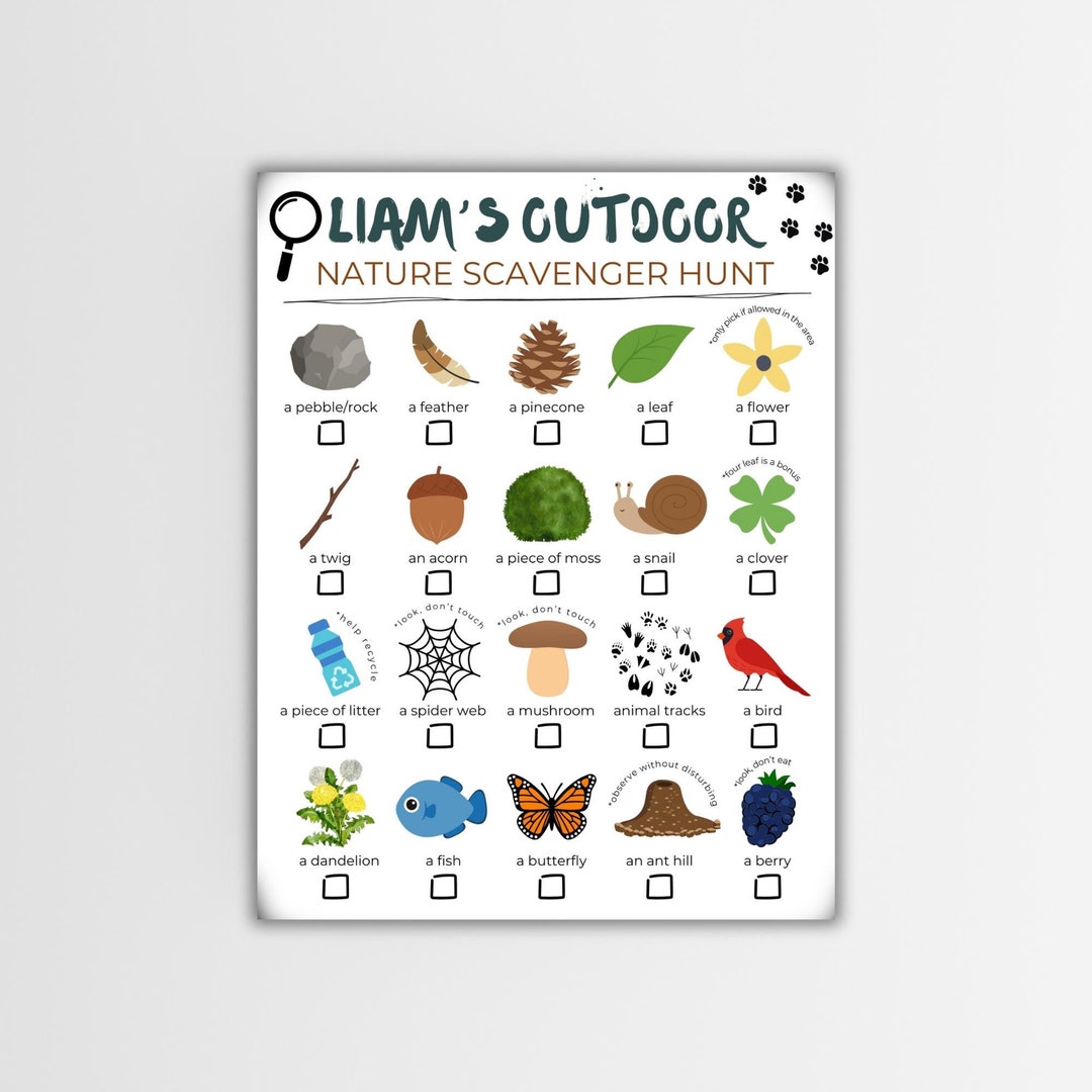 Custom Nature Scavenger Hunt for Kids, Birthday & Nature Exploration ...