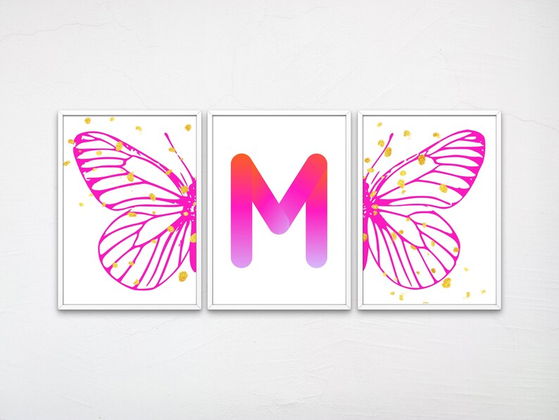 Preppy Split Butterfly Wall Art, Digital, Custom Initial, Preppy Wall ...