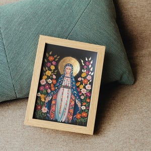 Blessed Mother Mary Boho Blessing Art Print - Vibrant Floral, Divine ...