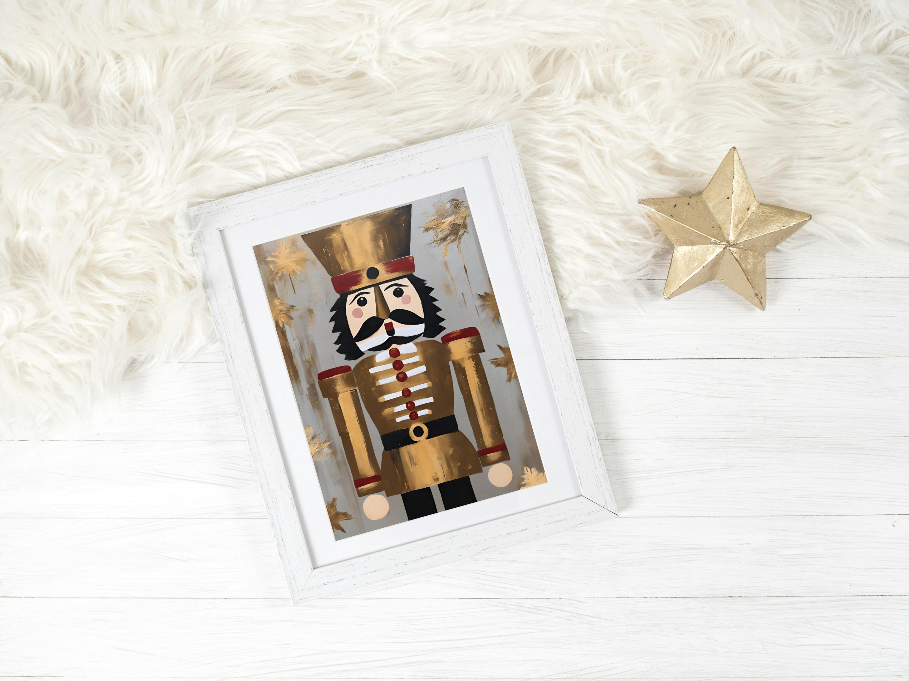 Rustic Whimsical Nutcracker Wall Art | Classic Boho Gold Print ...