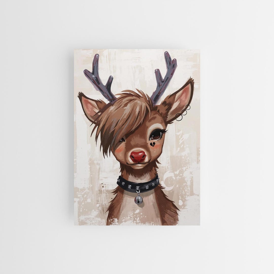 Emo Rudolph Reindeer Art Print – Alt Christmas Wall Decor, Punk Holiday ...