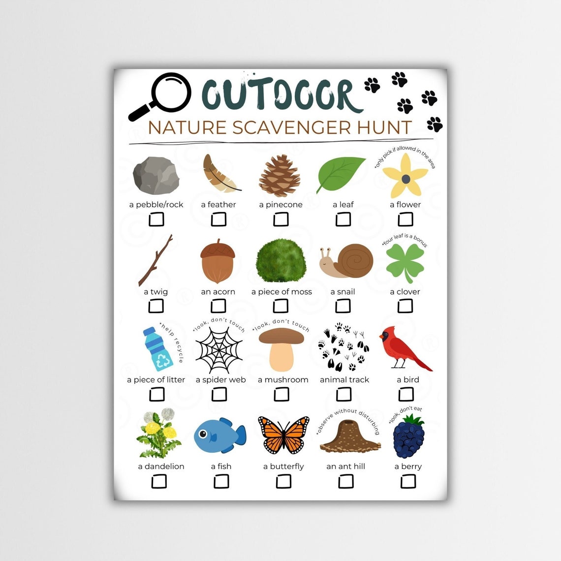 Nature Scavenger Hunt for Kids, Birthday & Nature Exploration Game ...