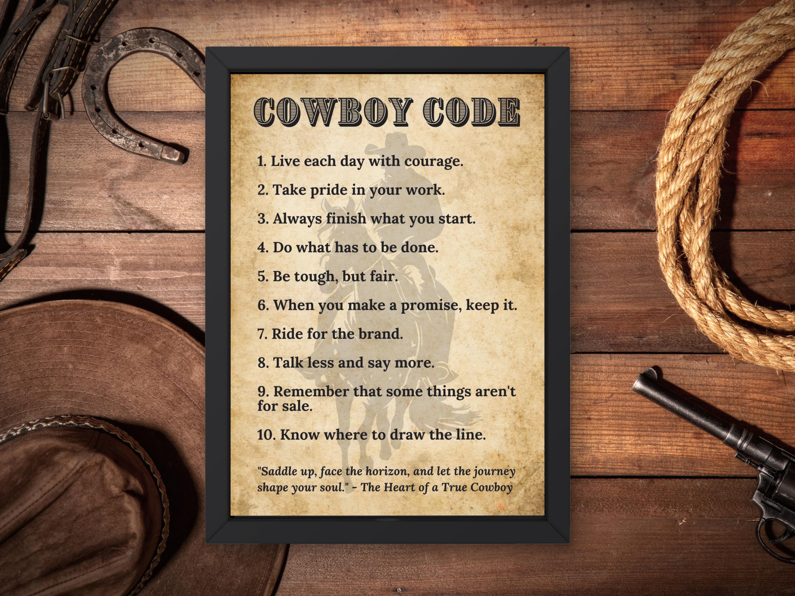 Vintage Cowboy Code Poster - Western Decor, Rustic Wall Art, Country ...