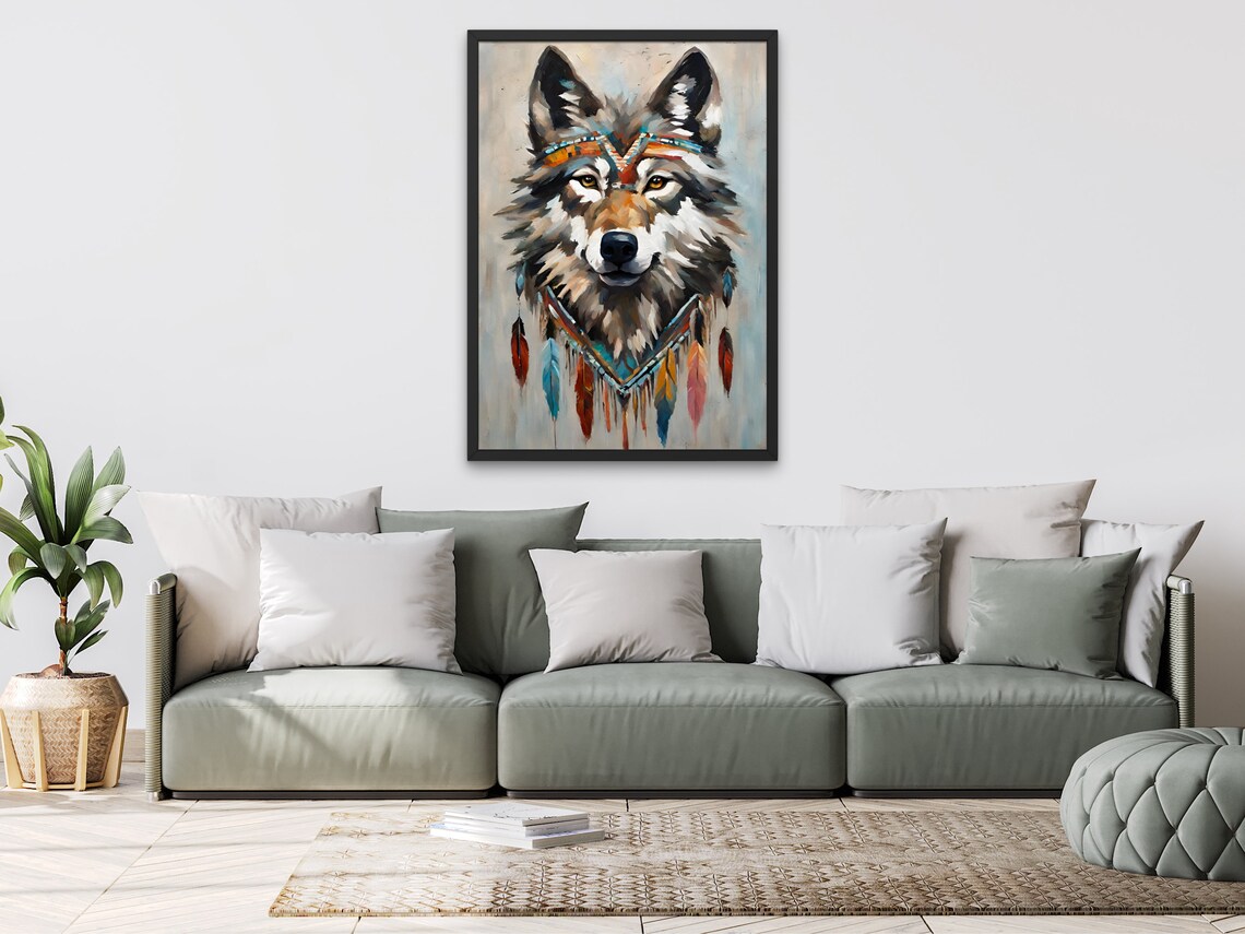 Native American Wall Art, Native American Decor, Wolf Art, Wolf Wall ...