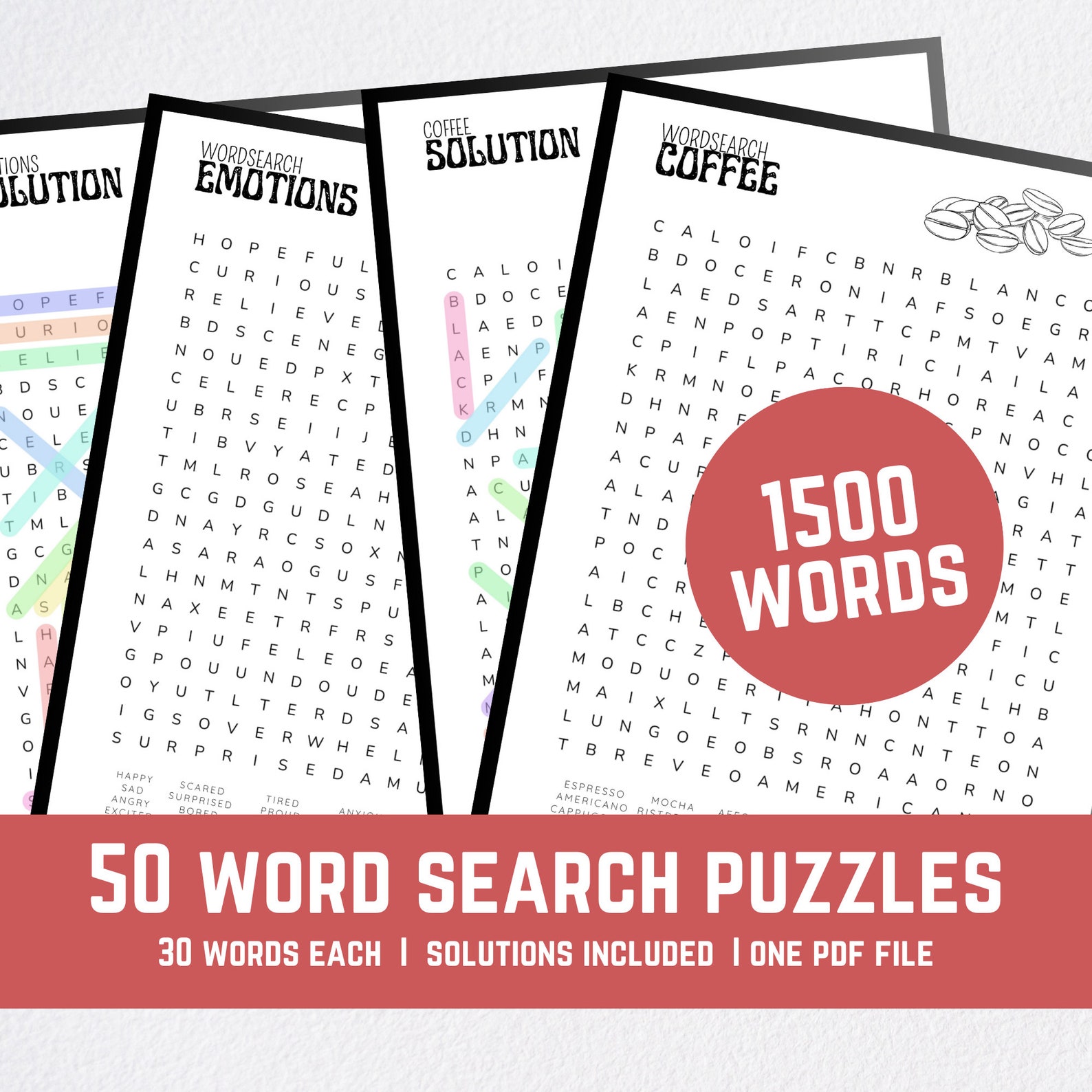 50 Printable Word Search Puzzles With Solutions | Large Font PDF | Fun ...