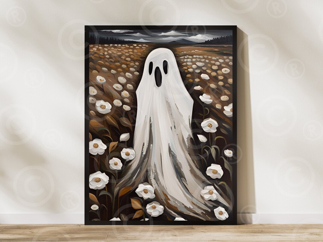 Ghost in Vintage Landscape, Farmhouse Halloween Decor, Floral Ghost ...