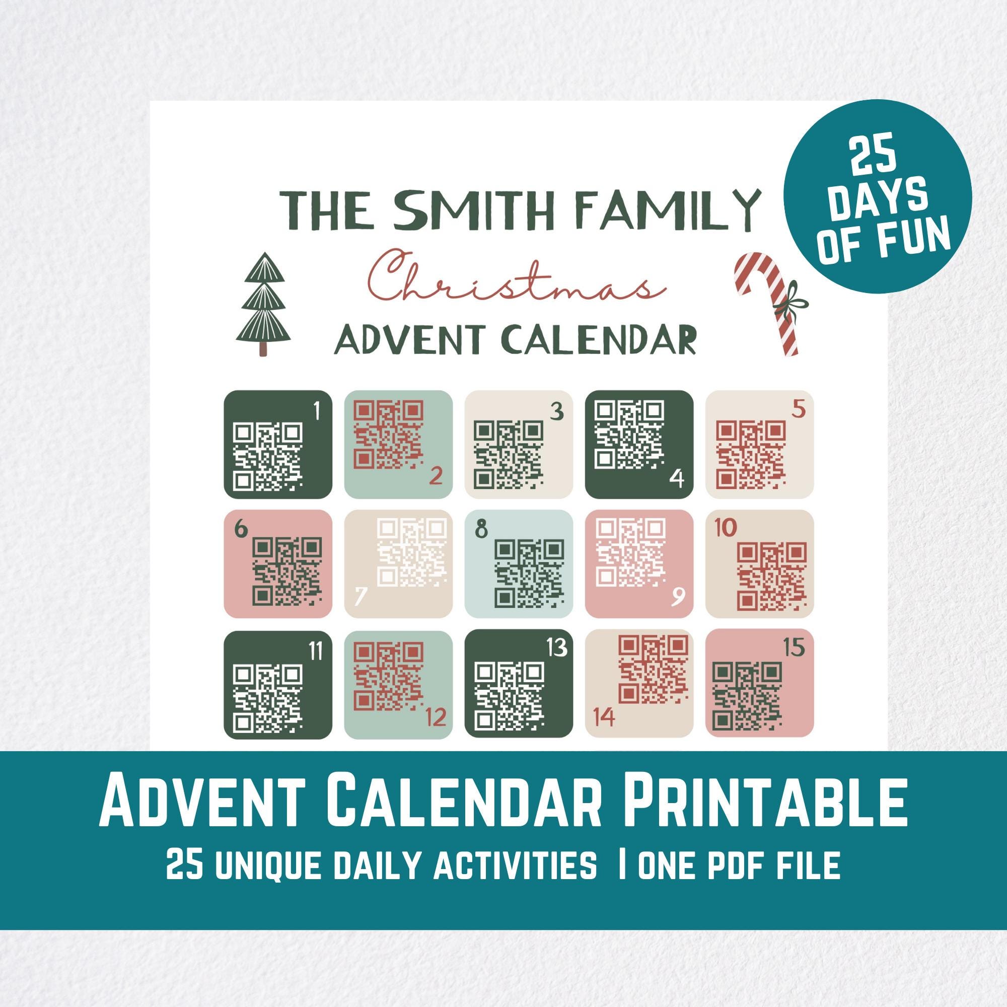 Customizable Digital Christmas Advent Calendar: Daily Family Activities ...