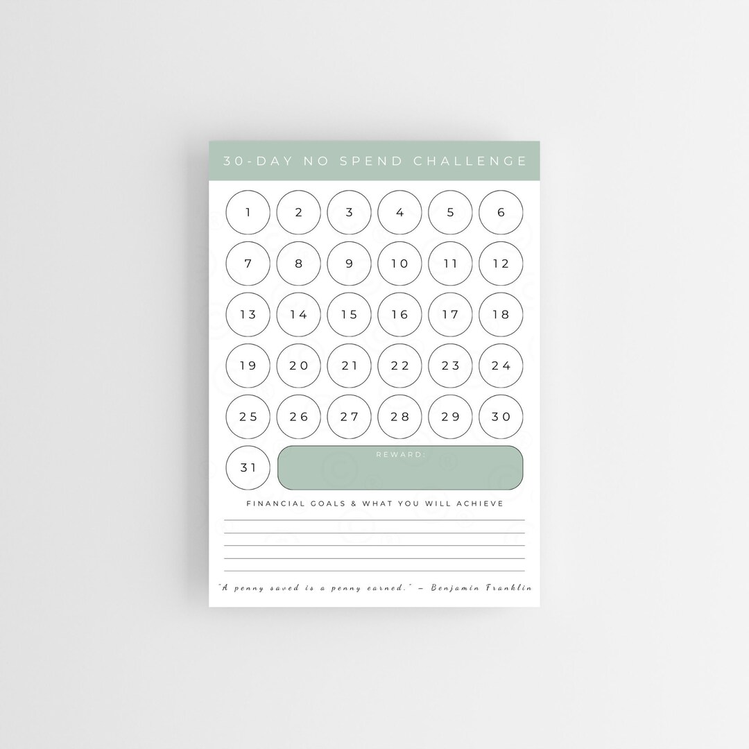 30-day No Spend Challenge Printable | Budget Tracker | Financial ...