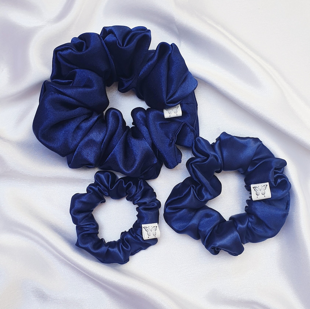 Navy Blue Satin Scrunchies in Large XXL/ Oversized, Medium & Mini ...