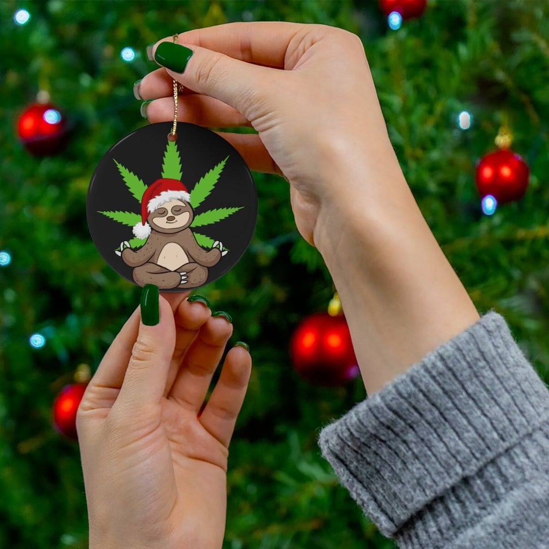 Vibin Marijuana Sloth Ceramic Ornament, Funny Cannabis Christmas ...