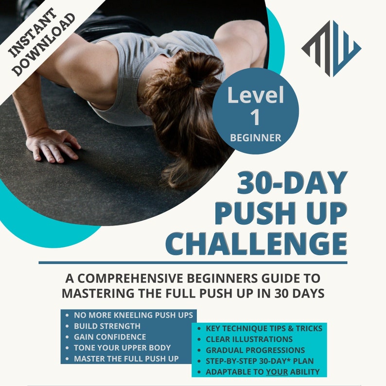 30 Day Beginner Push up Challenge | Press up Challenge | Printable Fitness Challenge | Digital ...