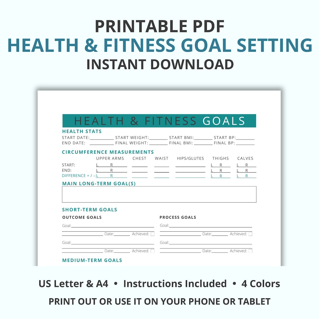 Health and Fitness Goal Setting - Printable PDF - Health and Fitness ...