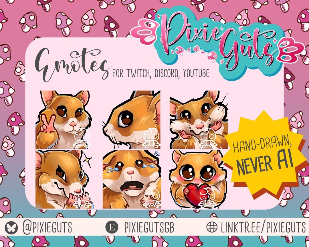 Cute Hamster Emote Set - Set of 6 Hamster Animal Emotes for Twitch ...