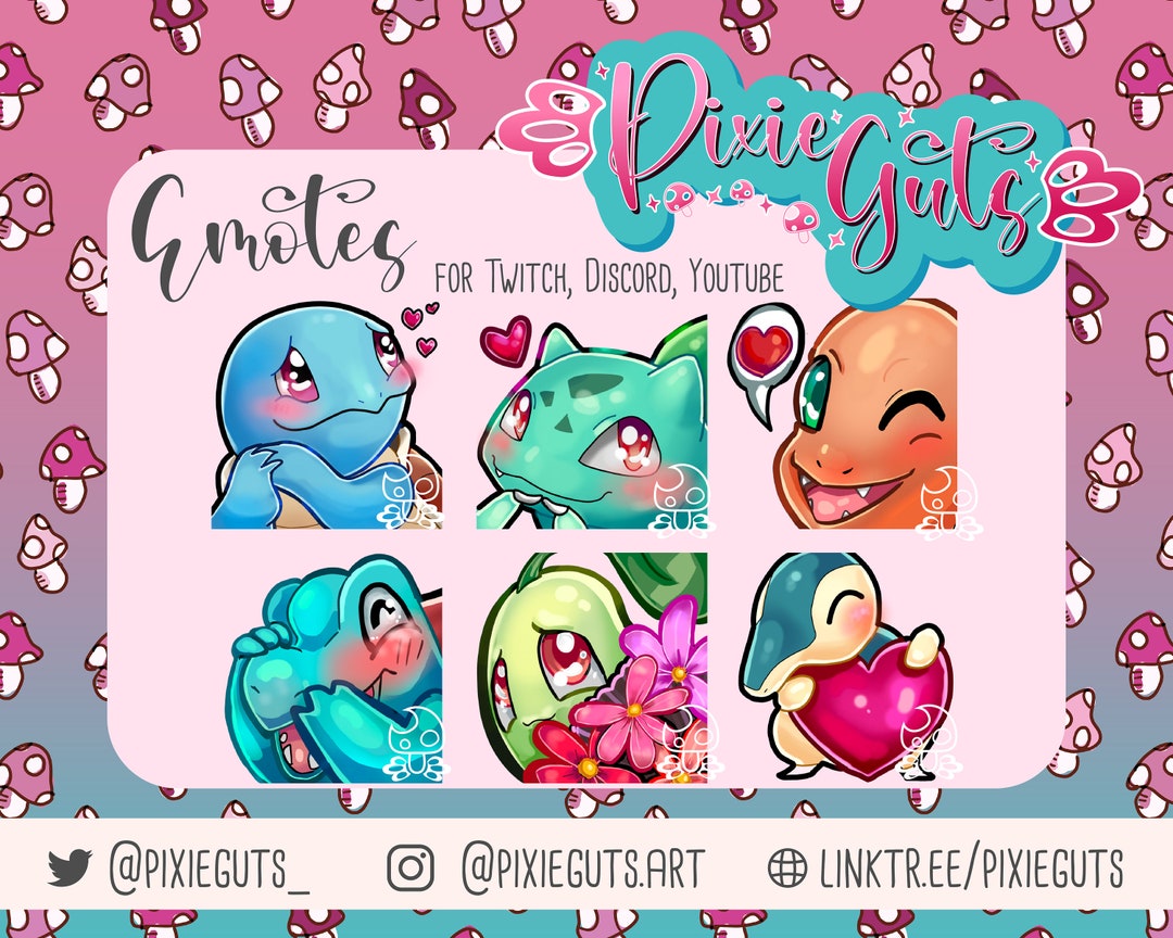 Pokemon Love Emotes Set of Six Starter Love Heart Pokemon Emotes ...