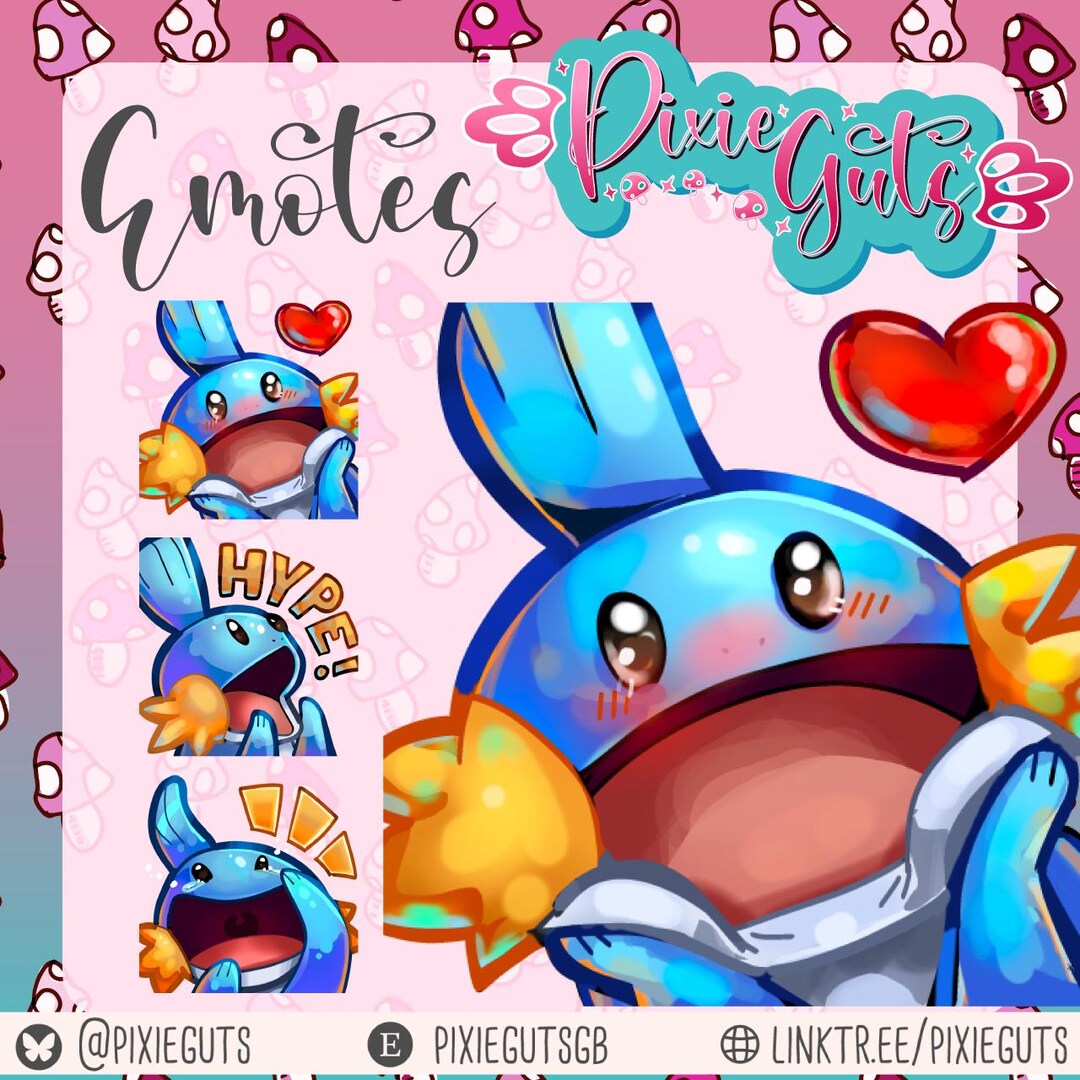 Mudkip Emote Set - Pokemon Mudkip Laugh Hype Love Heart Hand-drawn ...
