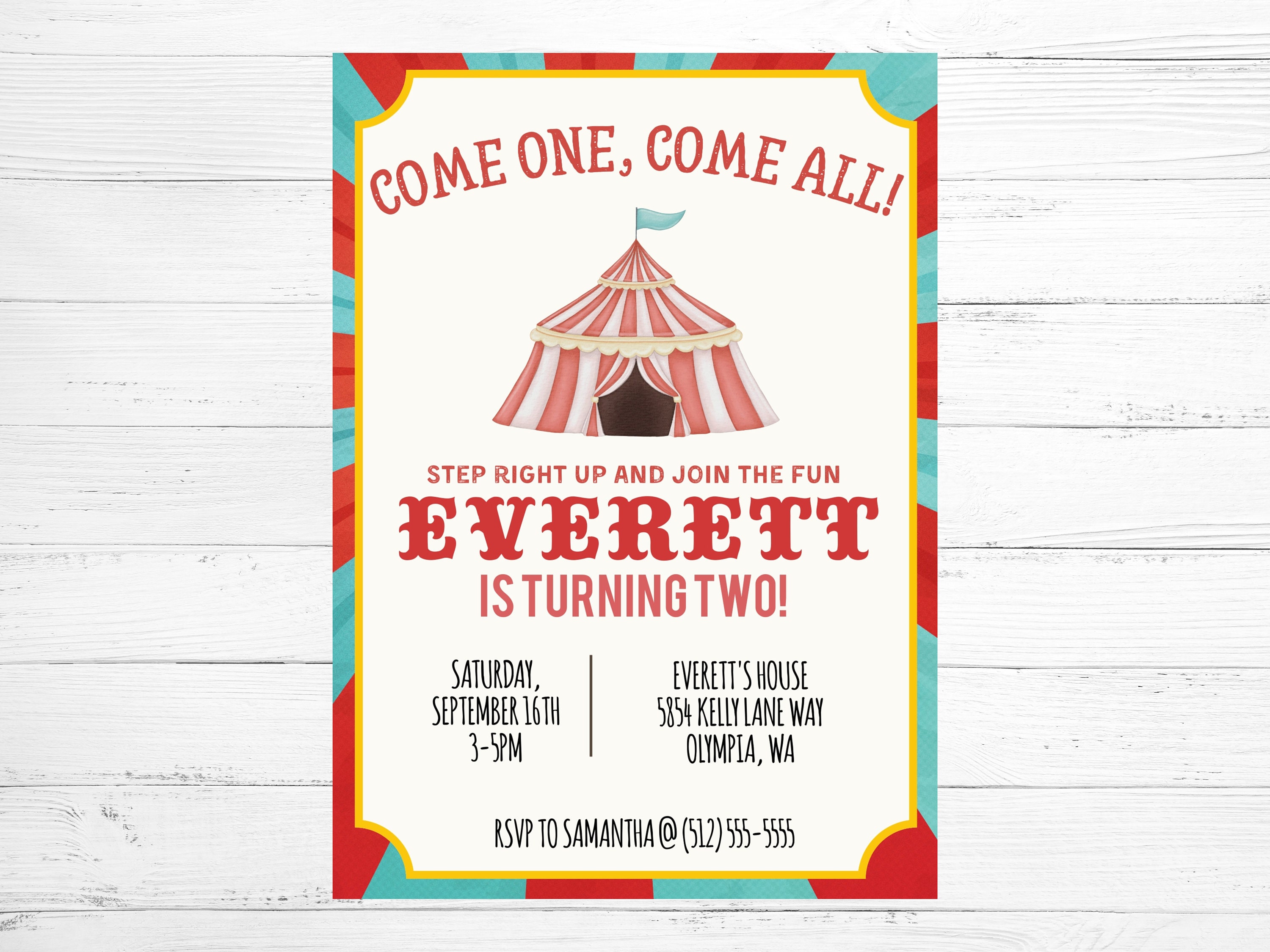 Editable Circus Birthday Party Invitation Carnival Birthday Invite ...