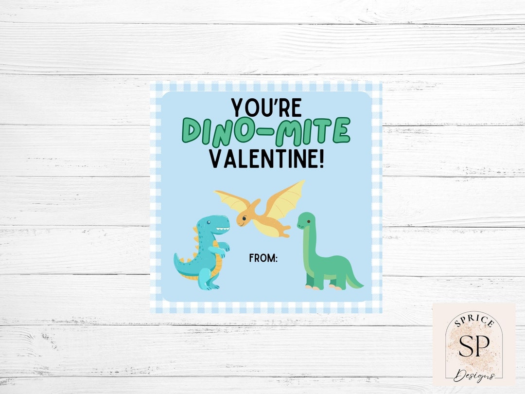 Dinosaur Valentine's Day Cards: Printable Dino-mite Tags (PDF) - Etsy