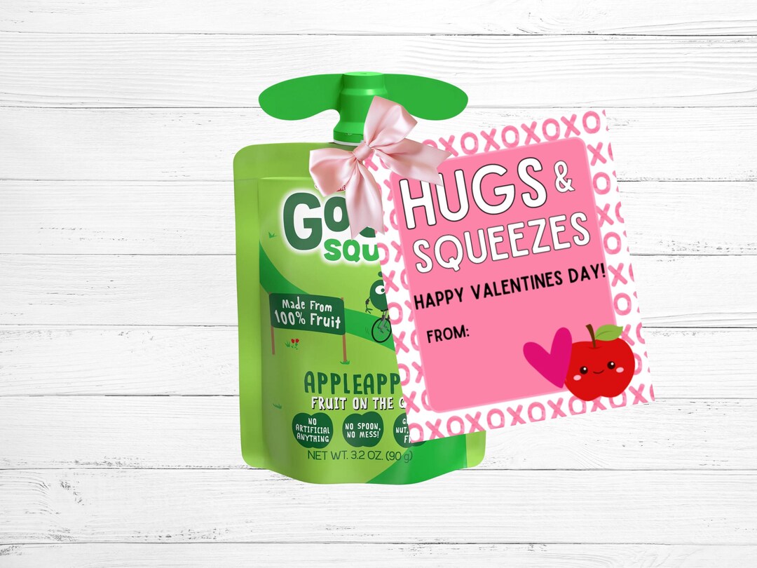 Hugs and Squeezes, Valentines Tag, Applesauce, Printable Valentine ...