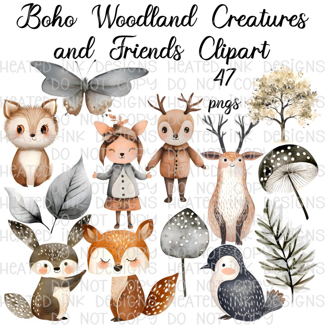 Woodland Friends Watercolor Clipart: Boho Nursery Art (commercial Use ...