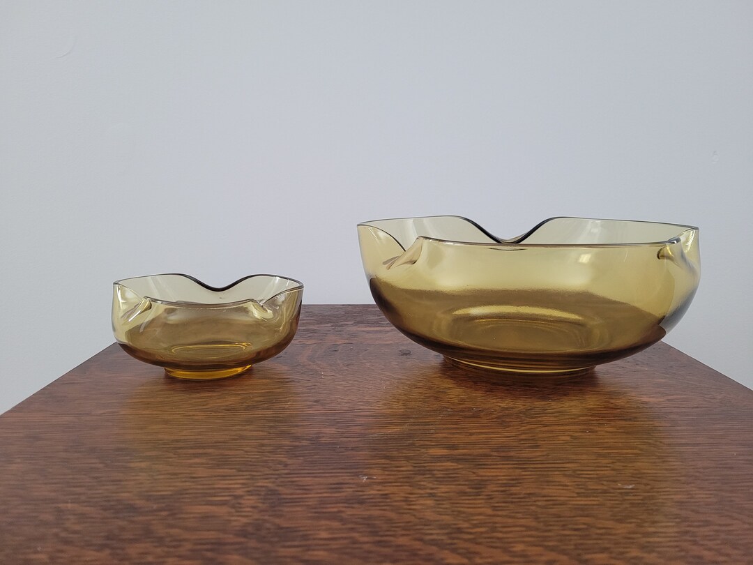 Anchor Hocking 1960s Pinch Glass Chip and Dip Set Honey Gold - Etsy