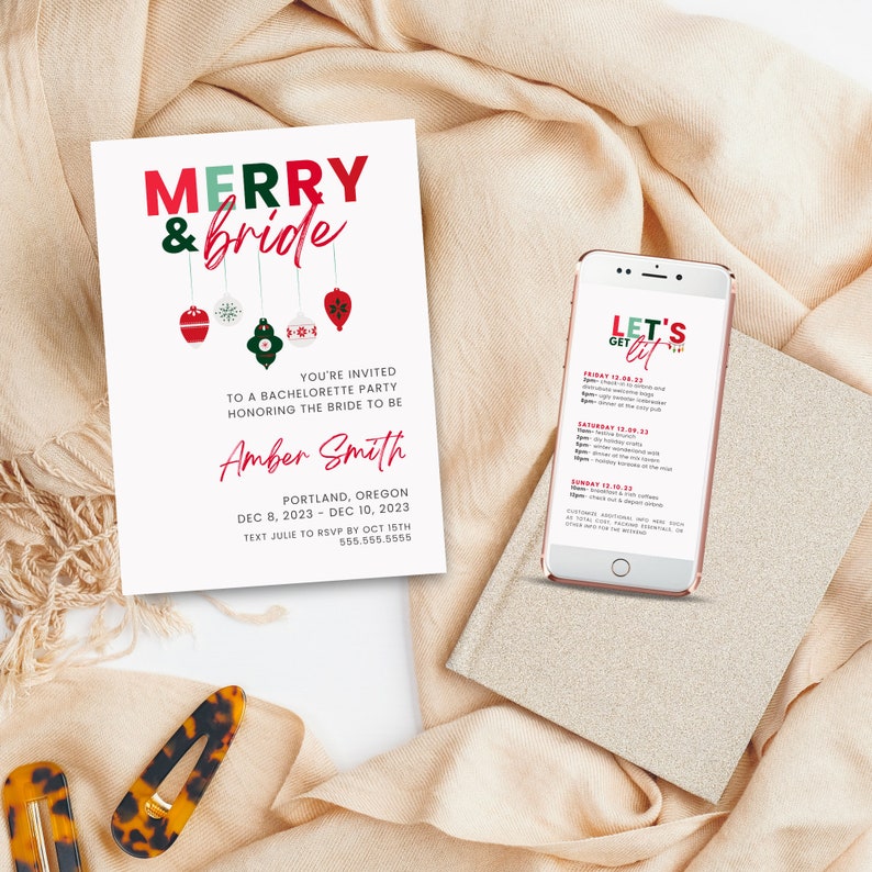 Merry and Bride Bachelorette Party Invitation & Itinerary Template ...
