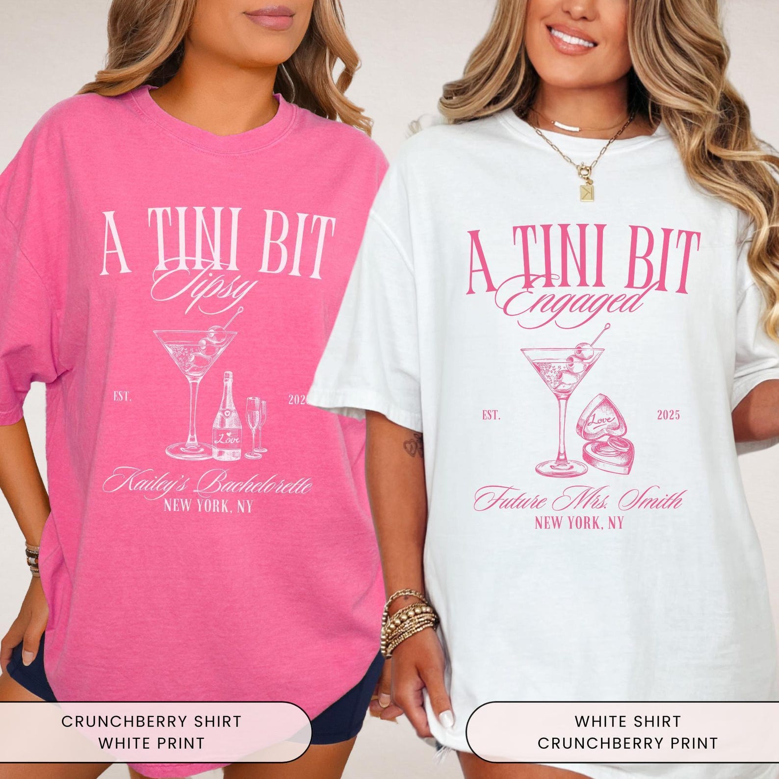 Tini Bit Tipsy Custom Martini Bachelorette Shirt, Tini Bit Engaged ...